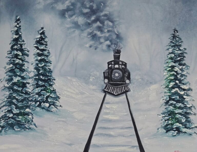 Snowy Train Painting with Jacqui - Wheel of Light Studio